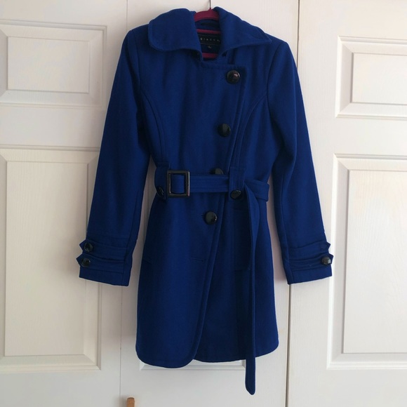 giacca | Jackets & Coats | Diagonal Closure Royal Blue Belted Wool ...